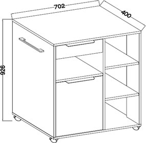 Kredenc příborník MONZA | 70 cm | na kolečkách | černá/ořech okapi