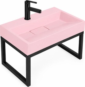 Rea Goya, umyvadlo z konglomerátu s černou konzolou, 60 cm, růžová matná, KPL-U4411
