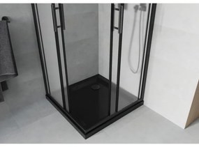 Mexen Rio, čtvercový sprchový kout 80(dveře)x80(dveře)x190 cm, 5mm sklo námraza, černý profil + černá sprchová vanička SLIM, 860-080-080-70-30-4070B