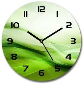 Wallmuralia Skleněné hodiny na stěnu Zelené vlny pozadí fi 30 cm