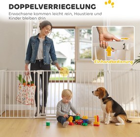 Ohradník pro domácí mazlíčky, 6dílná zábrana s dvířky, skládací, pro malé a středně velké psy, plast, uhlíková ocel, bílá barva