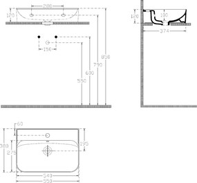 Isvea Sistema U keramické umyvadlo 55 x 38 cm bílá 10PL53055