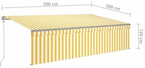 vidaXL Marketos Automatická zatahovací markýza s roletou 5 x 3 m žlutobílá
