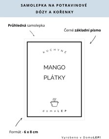MANGO PLÁTKY – průhledná samolepka na dózu, základní písmo, 6 x 8 cm | DomaLEP