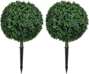 HOMCOM 2-dílná Velká Umělá Buxusová Rostlina 70 cm s UV Ochrannou, Realistické Umělé Rostliny s Podpěrami do Země pro Moderní Dekoraci Obývacího Poko…