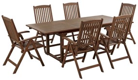 Zahradní souprava stolu a 6 židlí z akáciového dřeva tmavé dřevo AMANTEA Beliani