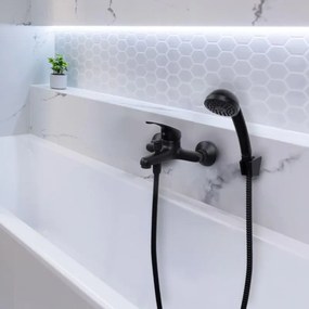 Erga Lati, nástěnná vanová baterie s ruční sprchovou soupravou, černá matná, ERG-YKA-BW.LATI-BLK