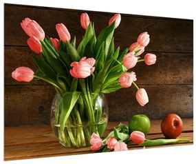 Obraz červených tulipánů ve váze (90x60 cm)