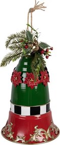 Kouzelný červeno-zelený kovový vánoční zvonek s cesmínou - Ø 24*36 cm