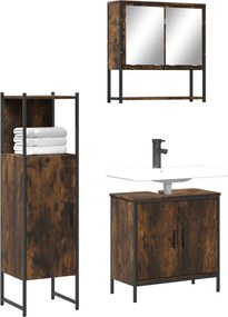 vidaXL 3dílný set koupelnového nábytku kompozitní dřevo [3214703] Barva: kouřový dub