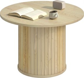 HOMCOM kulatý konferenční stolek s podstavcem ve tvaru sloupu a lamelami pro obývací a ložnicový pokoj Ø60x40 cm, přírodní