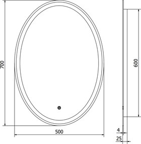 Mexen Elz, LED koupelnové zrcadlo s podsvícením 50 x 70 cm, 6000K, ochrana proti zamlžování, 9802-050-070-611-00