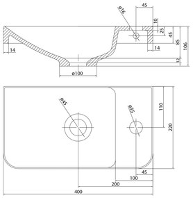 Sapho Sapho, ZORBA umyvátko 40x22cm, litý mramor, baterie vpravo, bílá, ZB402
