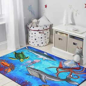 BO-MA, Protiskluzový kusový koberec Sea world, 110x160, modrá, dětský pokoj