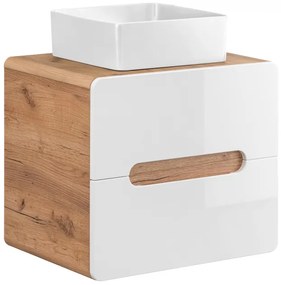 COMAD Závěsná skříňka pod umyvadlo - ARUBA 828 white, šířka 60 cm, dub craft/lesklá bílá