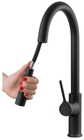 Invena Farsala, dřezová baterie s výsuvnou 2-funkční výlevkou h-433, černá matná, INV-BZ-40-U04-S