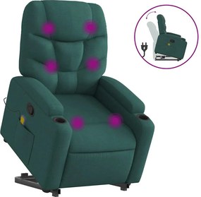 Zvedací masážní polohovací křeslo tmavě zelené textil 3204614