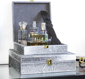 Šedý Bijoux box z hovězí kůže (sada 3ks) - 25,5*25,5*8cm
