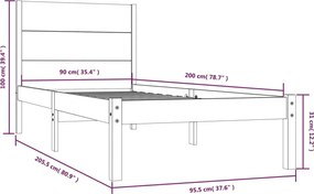 vidaXL Rám postele masivní borovice 90 x 200 cm [3104141] Barva: Šedá