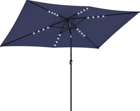 Outsunny slunečník 2,9 × 2,0 m – 24 solárních LED, klika a nastavitelný náklon, kovová tyč, tmavě modrý | Aosom