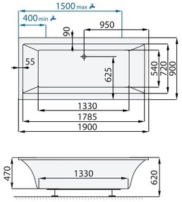 Santech VARIA 190 x 90 cm SAVAR190 vana akrylátová