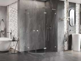 Mexen Lunar, L pravý půlkruhový sprchový kout 90 x 80 cm, 8mm čiré sklo, ocelový profil, 833L-090P-080L-97-00