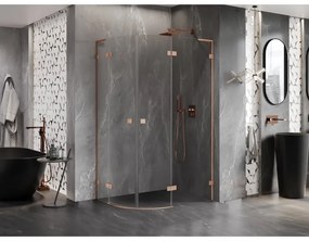 Mexen Lunar, L pravý půlkruhový sprchový kout 100 x 70 cm, 8mm čiré sklo, profil měděná matná, 833L-100P-070L-65-00