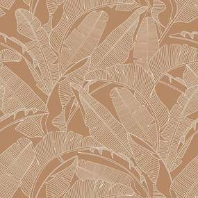 Tapeta velké palmové listy skořicová 280×100 cm
