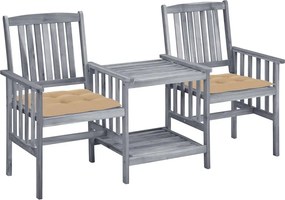 vidaXL Zahradní židle s čajovým stolkem a poduškami masivní akácie [3061318] Barva: Šedá