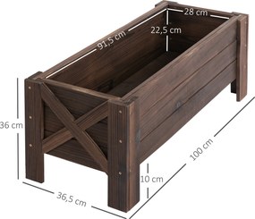 Outsunny Zahradní Truhlík z Masivního Dřeva Obdélníkový s Vysokými Nohy a 2 Odtokovými Otvory pro Květiny a Rostliny 100x36,5x36 cm Hnědý