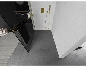 Mexen Kioto+ L, sprchová zástěna Walk-In s poličkou a věšákem 80 x 200 cm, 8mm šedé sklo, zlatý lesklý profil, 800-080-123-50-40