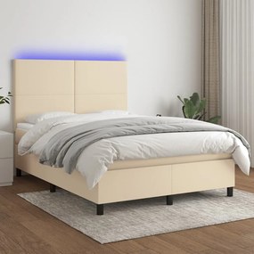 Box spring postel s matrací a LED krémová 140x190 cm textil 3134714