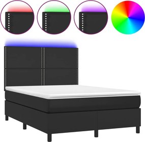 Box spring postel s matrací a LED černá 140x200 cm umělá kůže 3135885