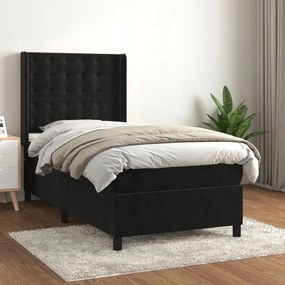 Box Spring Postel S Matrací Černá Samet Černá tlačítka 90 x 200 cm