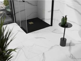 Mexen Stone+, čtvercová vanička z minerálního kompozitu 80 x 80 cm, černá, zlatá lesklá krytka, 44708080-G