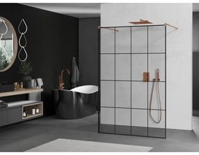 Mexen Kioto, sprchová zástěna Walk-In 150 x 200 cm, 8mm sklo černý vzor, ​​měděný matný profil, 800-150-002-65-77