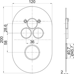 Mereo Mereo, Sprchová sada s podomítkovou baterií - 3cestná - oválný kryt, MER-CB60157TB4