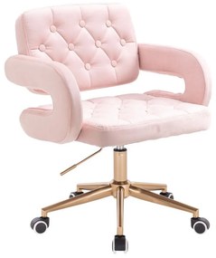 LuxuryForm DESIGN Otočná židle ADRIA VELUR na zlaté podstavě s kolečky - růžová