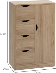 HOMCOM Obývací stěna se 4 zásuvkami, 1 dveřmi a vnitřním policovým úložným prostorem pro koupelnu, ložnici a jídelnu 54x29x83 cm Dub
