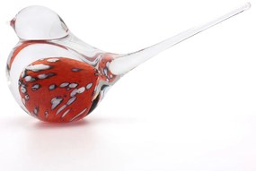 Skleněný ptáček 01, Červená/Bílá, Délka: 15 cm | České hutní sklo od Artcristal Bohemia