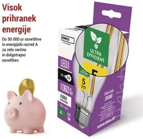 Emos lighting LED žárovka Filament A60 A CLASS/ E27 / 5 W (75 W) / 1 060 lm / neutrální bílá 1525283412