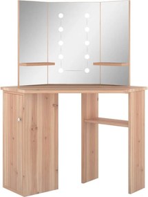 Rohový toaletní stolek s LED světlem dub 111 x 54 x 141,5 cm 326533
