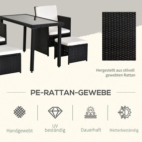 Outsunny polyratanový jídelní set 11 ks s polštáři černý, odolný proti povětrnostním vlivům a elegantní pro zahradu a terasu | Aosom.de