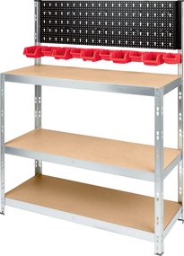 Parkside® Vysokozátěžový regál se 3 policemi a stěnou na nářadí Rivet, 136 x 100 x 40 cm