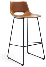 Koňakově hnědé barové židle z imitace kůže v sadě 2 ks (výška sedáku 76 cm) Zahara – Kave Home