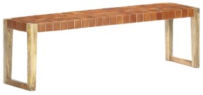 Lavice 150 cm hnědá pravá kůže a masivní mangovníkové dřevo,  321834