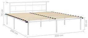 vidaXL Marketos Rám postele bílý kov 200 x 200 cm