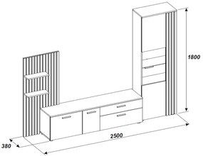 Obývací stěna Gatwick, dub artisan/kašmírová béžová, s osvětlením