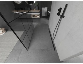 Mexen Kioto, průchozí sprchová zástěna 130 x 200 cm, 8mm sklo čiré/černý vzor, 2x černá stabilizační rozpěra, 800-130-002-70-77