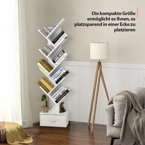 Costway Knihovna 10 Tier Tree Book se zásuvkou na podlaze stojící úložný regál